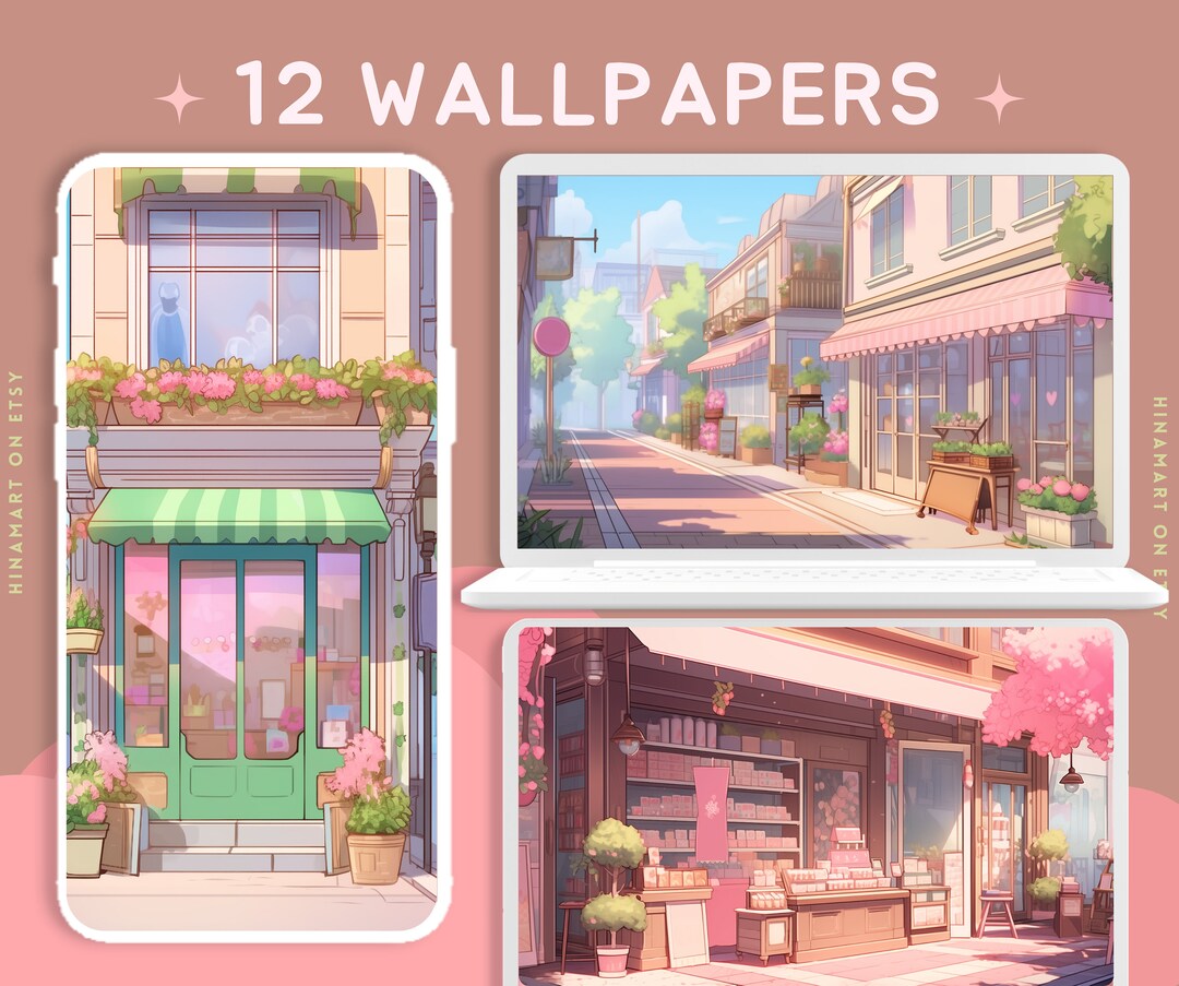 Cute Cozy Shops Wallpaper Lofi Wallpaper Flower Pastel Wallpaper Pink ...