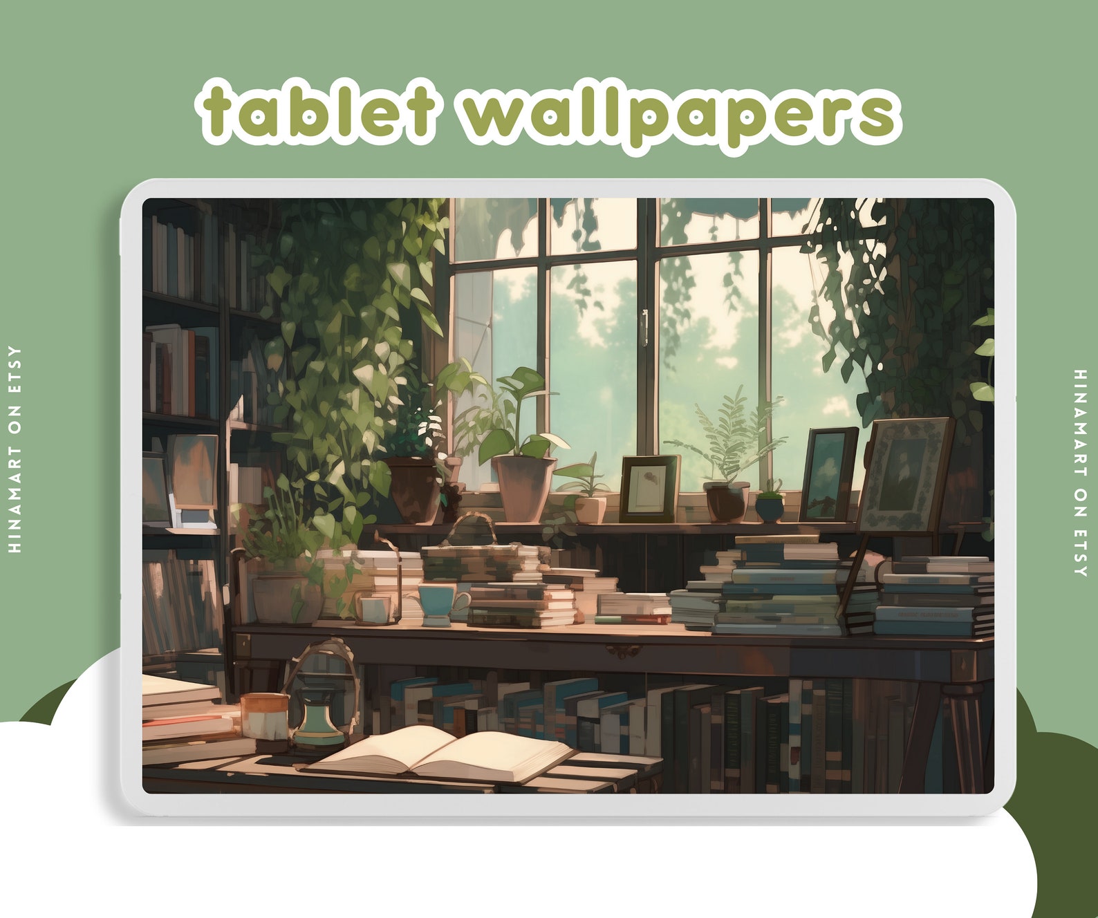 Lofi Matcha Green Wallpapers Pack Cute Art Kawaii Scenery Cat Coffee Background Cozy Anime ...