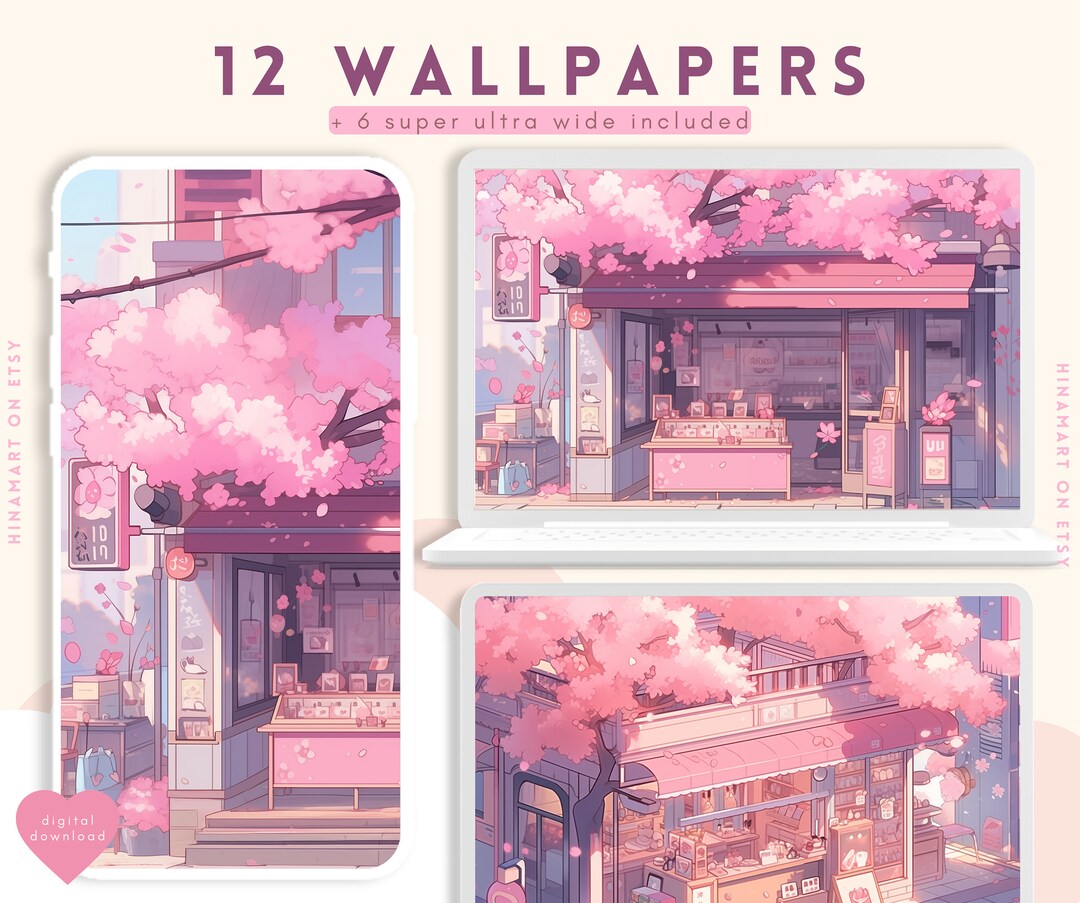Cute Beautiful Sakura Flower Building Wallpaper Bundle Kawaii Plants ...