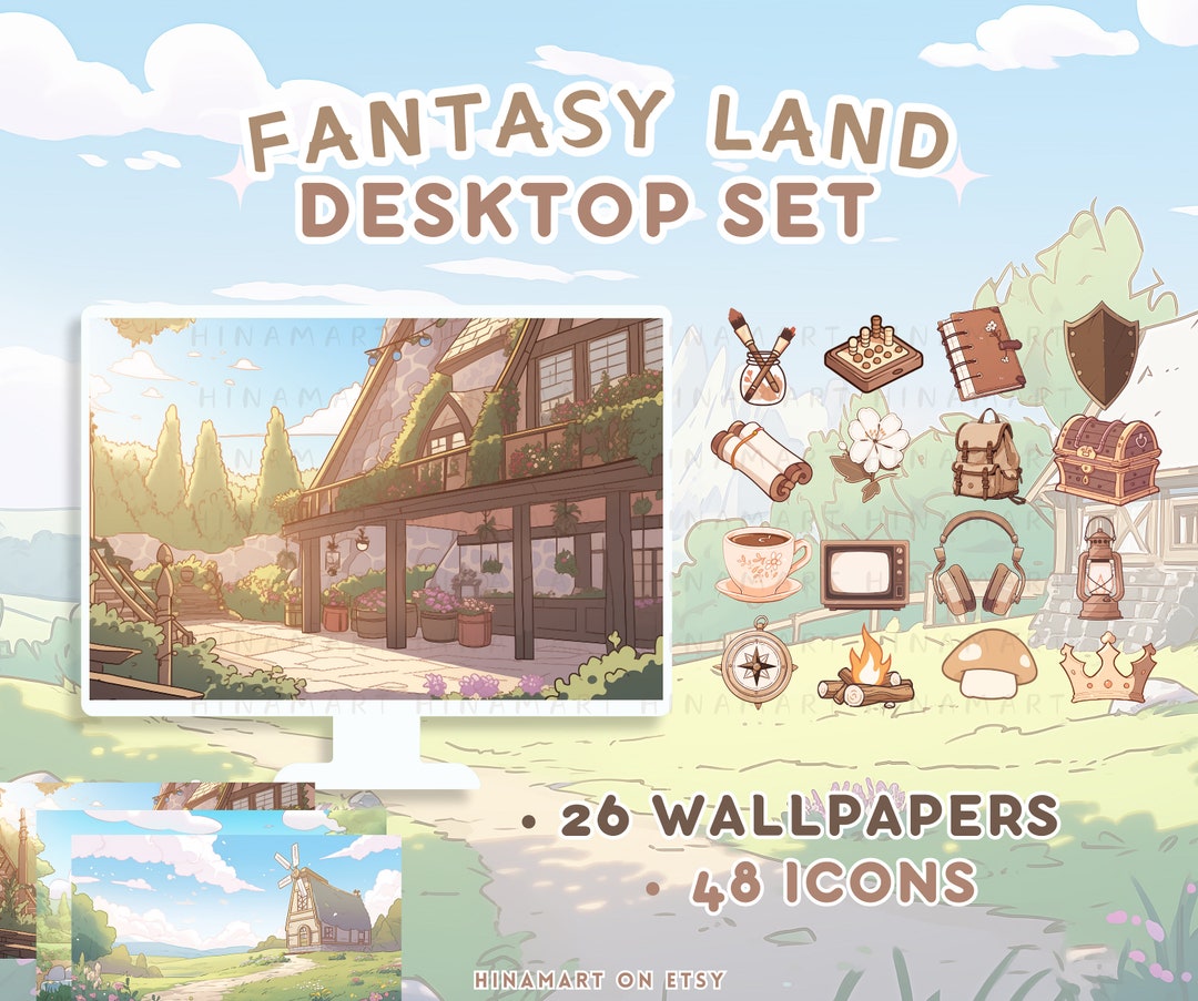 Fantasy Land Desktop Set Wallpapers Icons Aesthetic Adventure Desktop ...