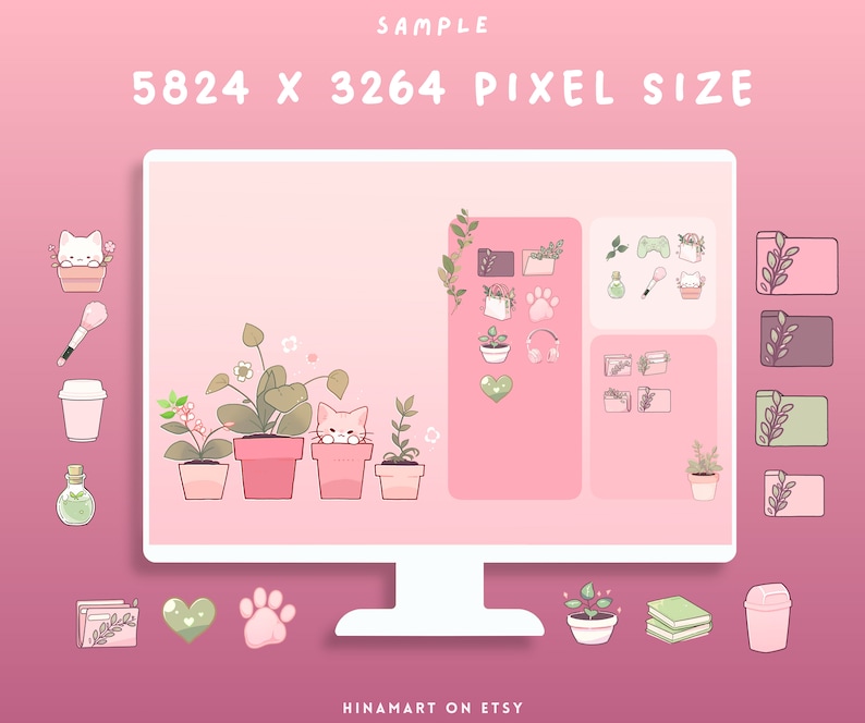Cat Plant Computer Desktop Organizer Set Wallpapers Icons Cats Plants ...