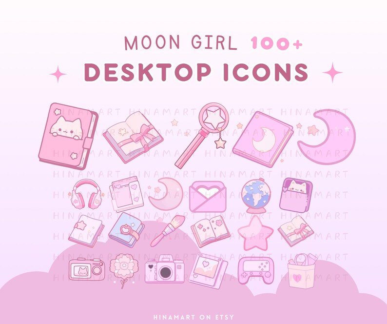 Moon Girl Desktop Icons Set Cute Desktop Organizer Icons Folders Kawaii ...