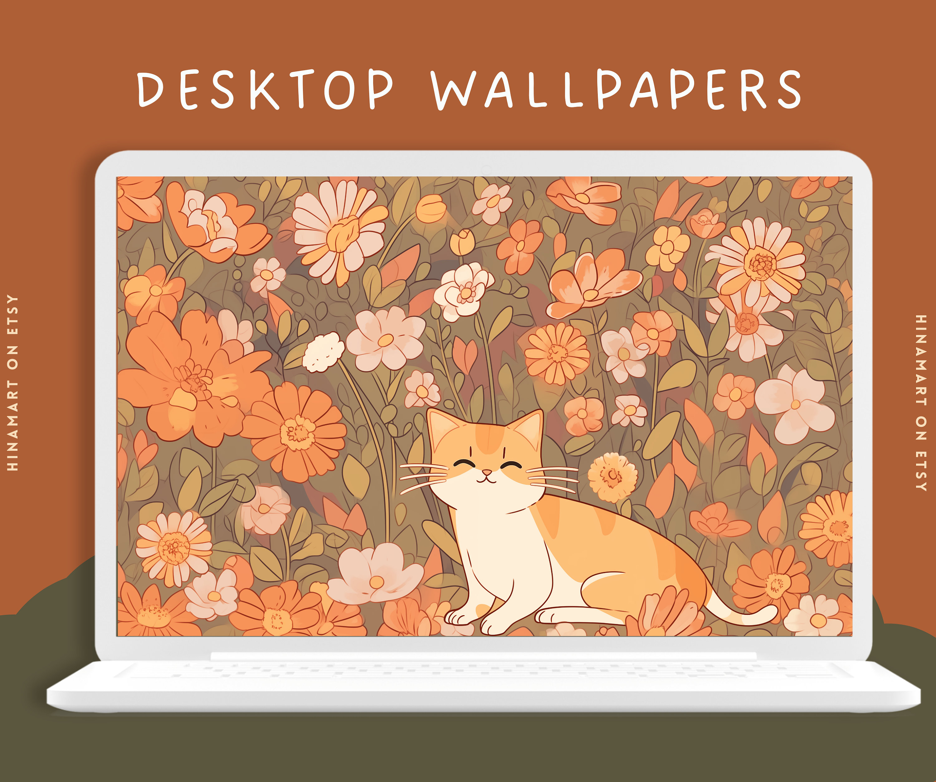 Orange Floral Cats Wallpapers Cottagecore Plants Wallpaper Garden ...