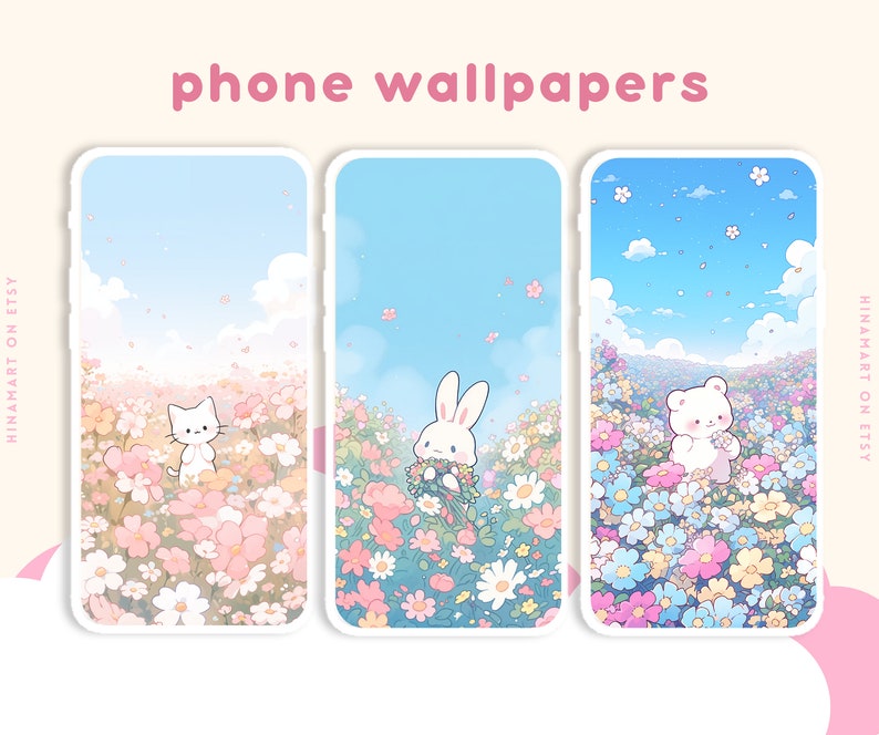Cute Flower Cats Wallpaper Pack Adorable Kawaii Bunnies Bear Wallpapers ...