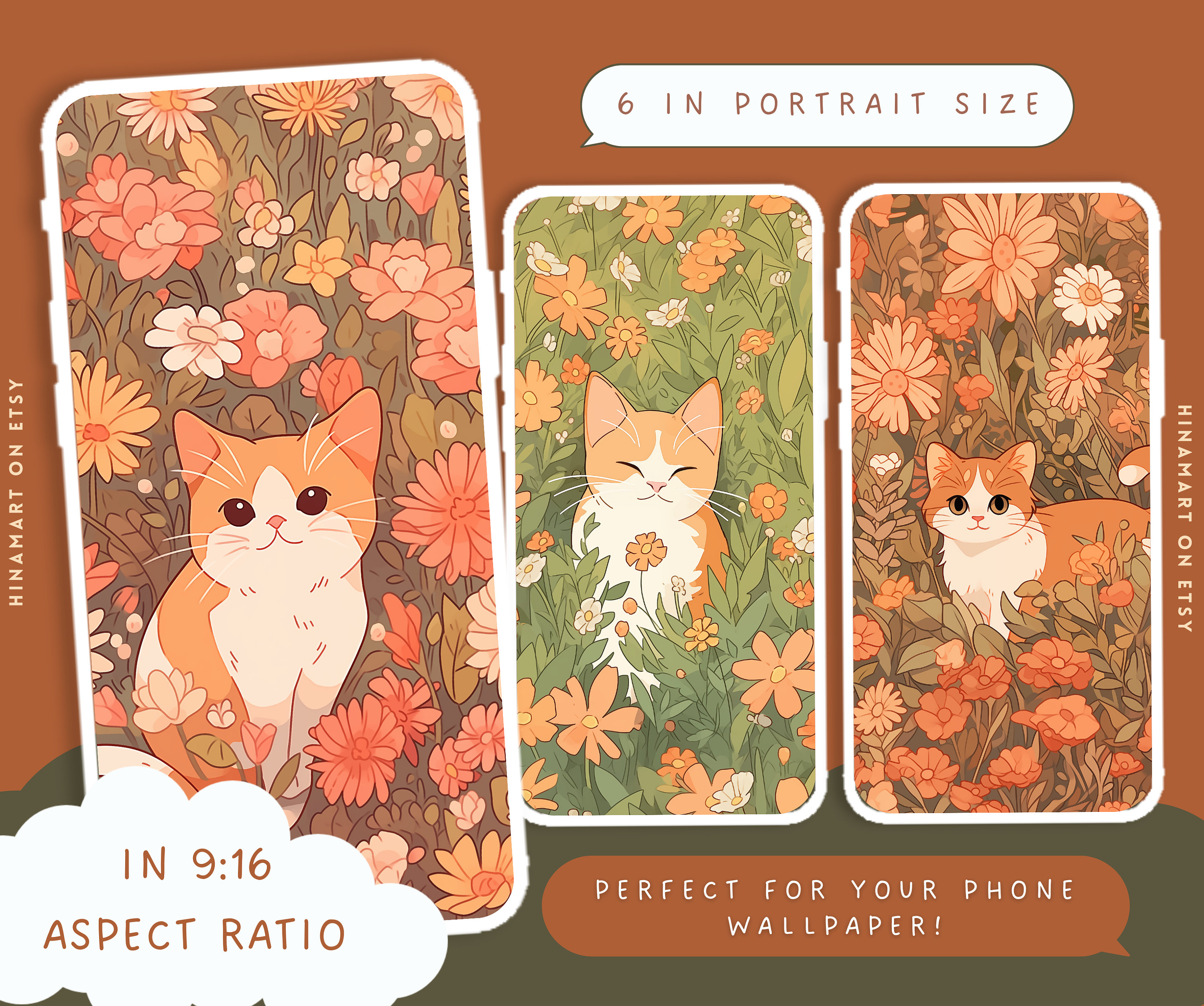 Orange Floral Cats Wallpapers Cottagecore Plants Wallpaper Garden ...