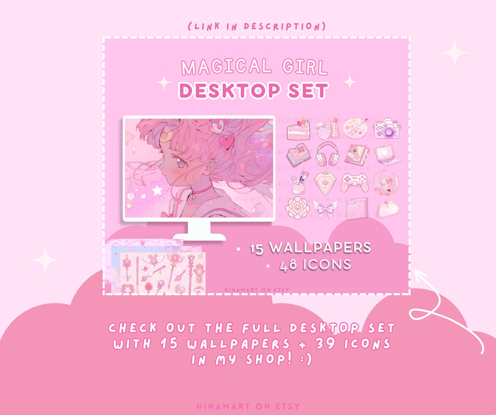 Magical Pink Desktop Icons Set Cute Desktop Organizer Icons Folders ...