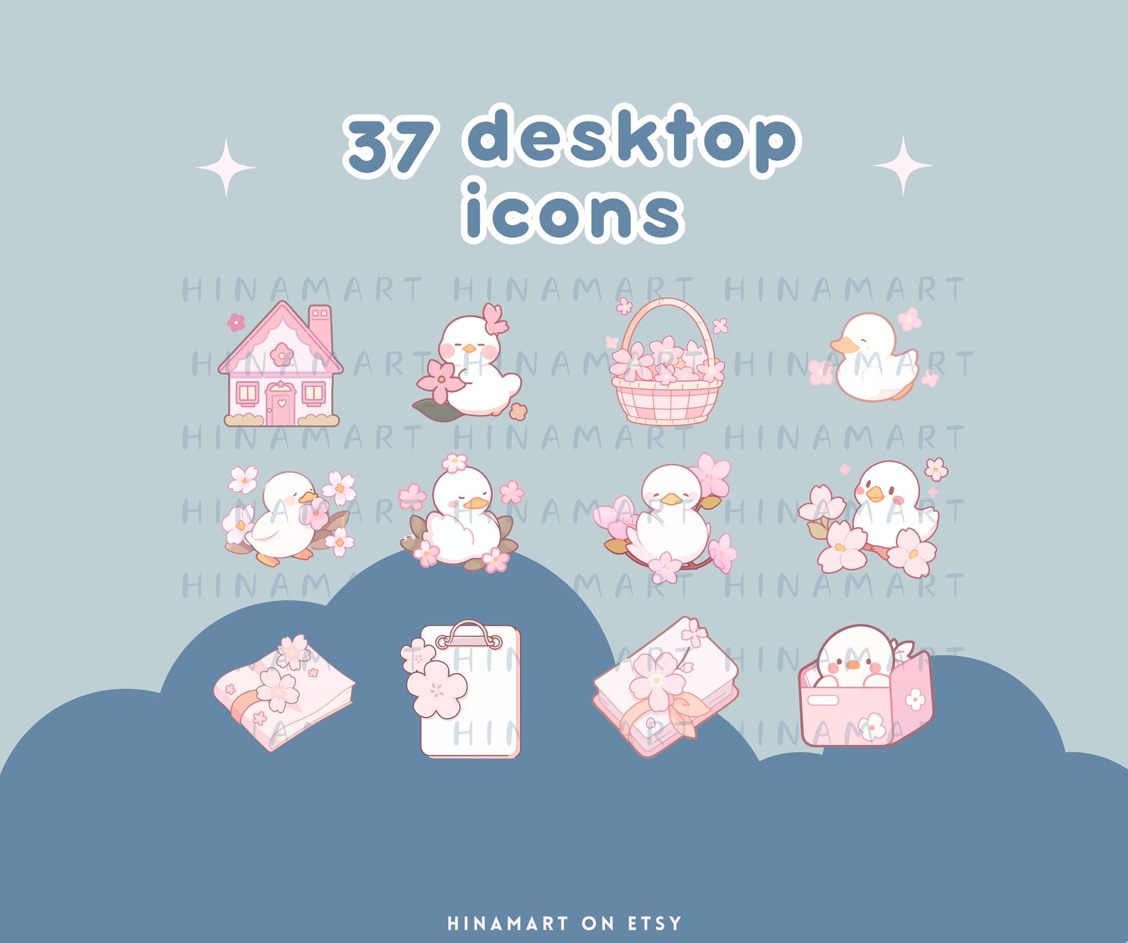 Flower Ducks Sakura Desktop Icons Set Cute Desktop Organizer Icon ...