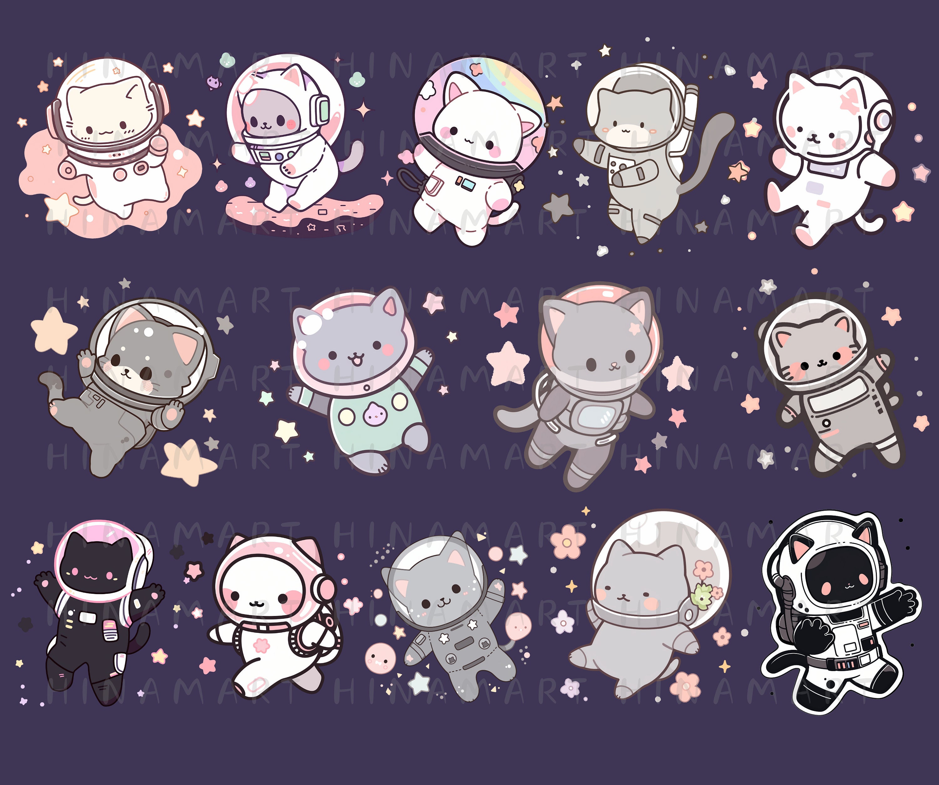 Celestial Space Cats Clipart Bundle, Cute Animal PNG Graphics, Cosmic ...