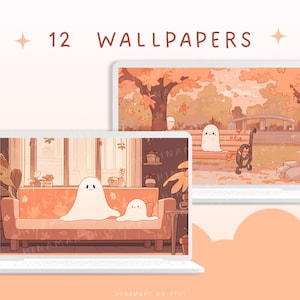 Autumn Ghosts Desktop Set Wallpaper Aesthetic Cute Desktop Icons Fall ...