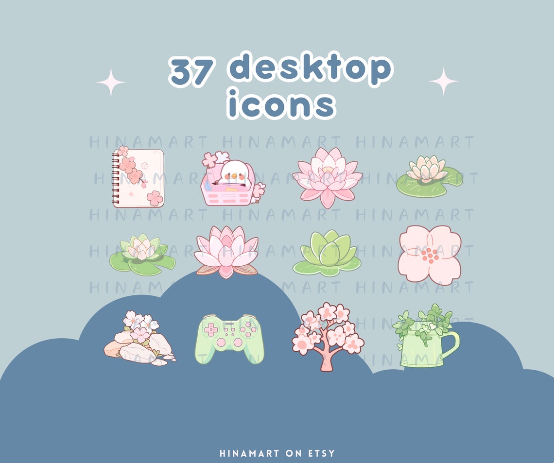 Flower Ducks Sakura Desktop Icons Set Cute Desktop Organizer Icon ...