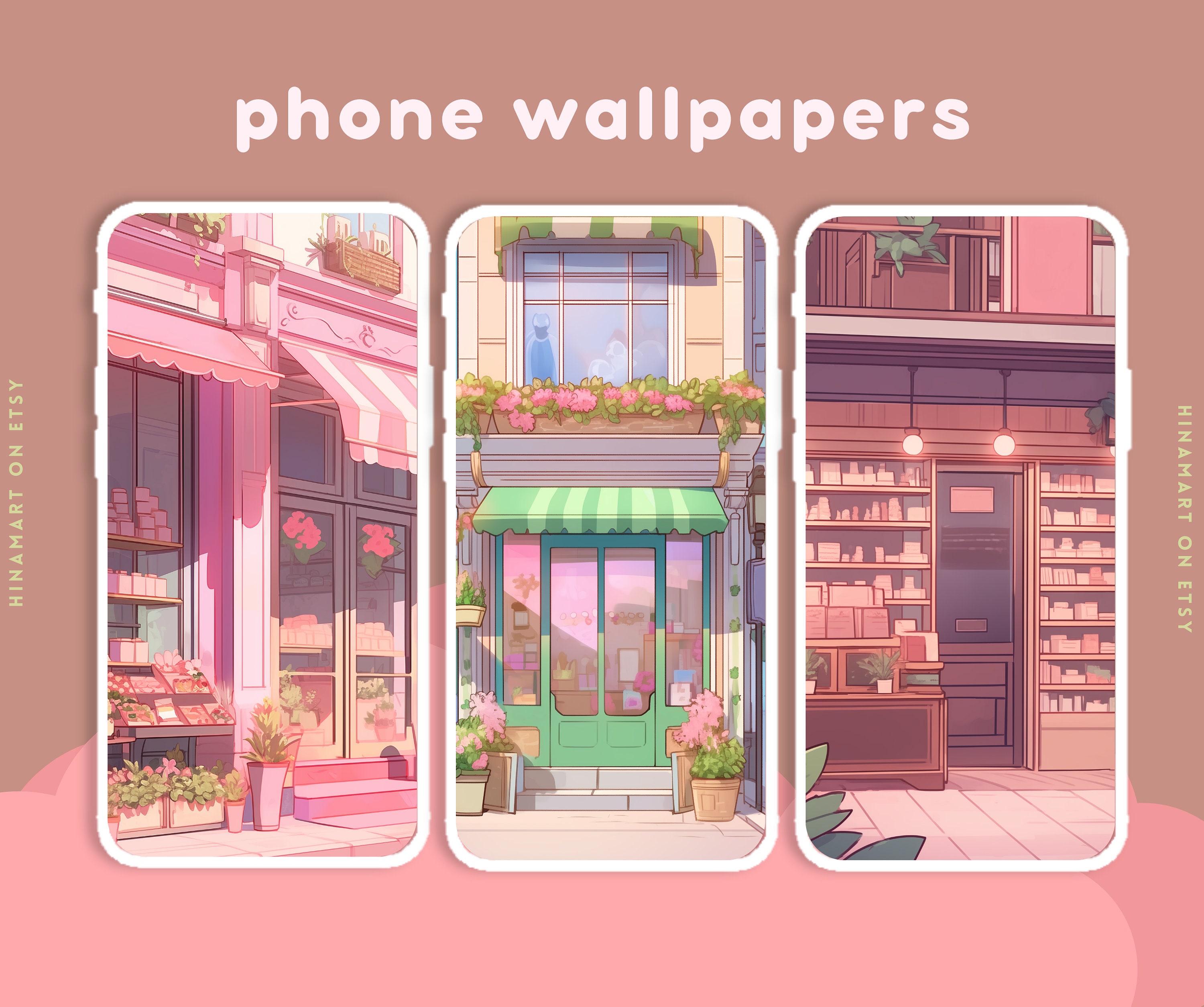 Cute Cozy Shops Wallpaper Lofi Wallpaper Flower Pastel Wallpaper Pink ...