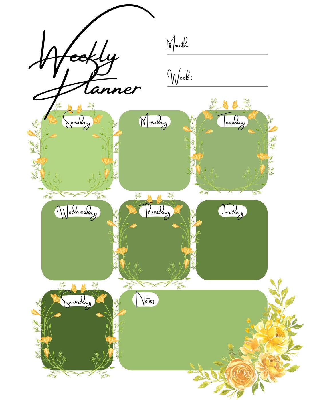 Printable Weekly Floral Planner SVG - Etsy
