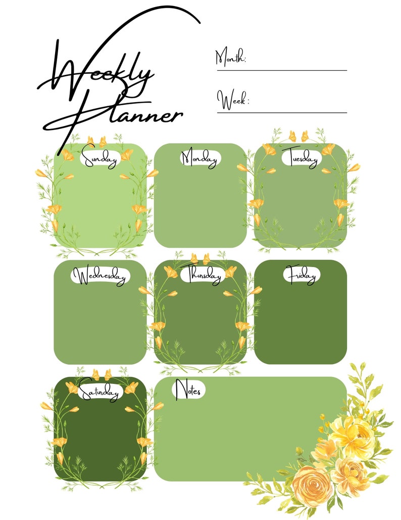 Printable Weekly Floral Planner SVG - Etsy