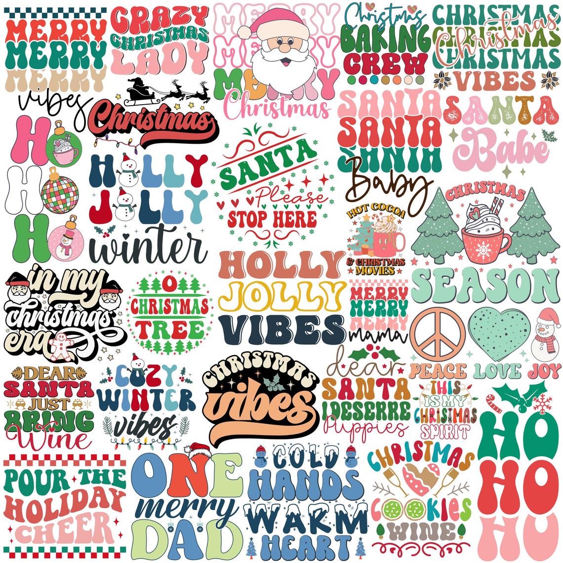 Retro Christmas SVG & PNG Bundle: Holiday Designs (digital Download) - Etsy