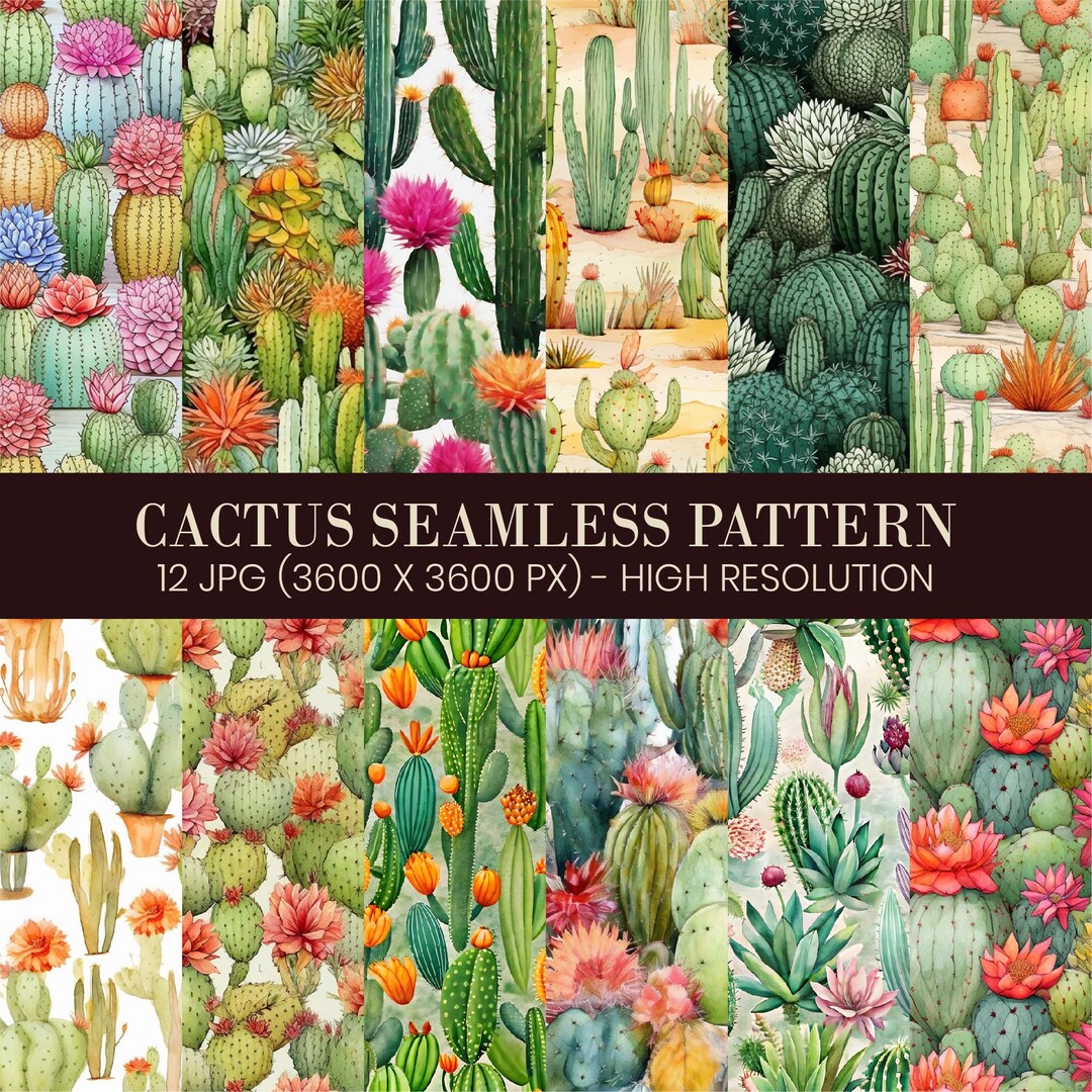 Cactus Seamless Patterns Bundle, Desert Blooms Digital Papers, Desert ...