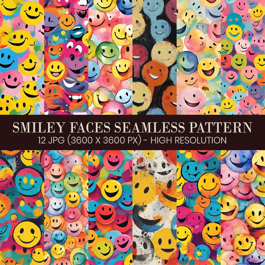 Smiley Face Paper Seamless Pattern Bundle, Emoji Face Scrapbook Paper ...