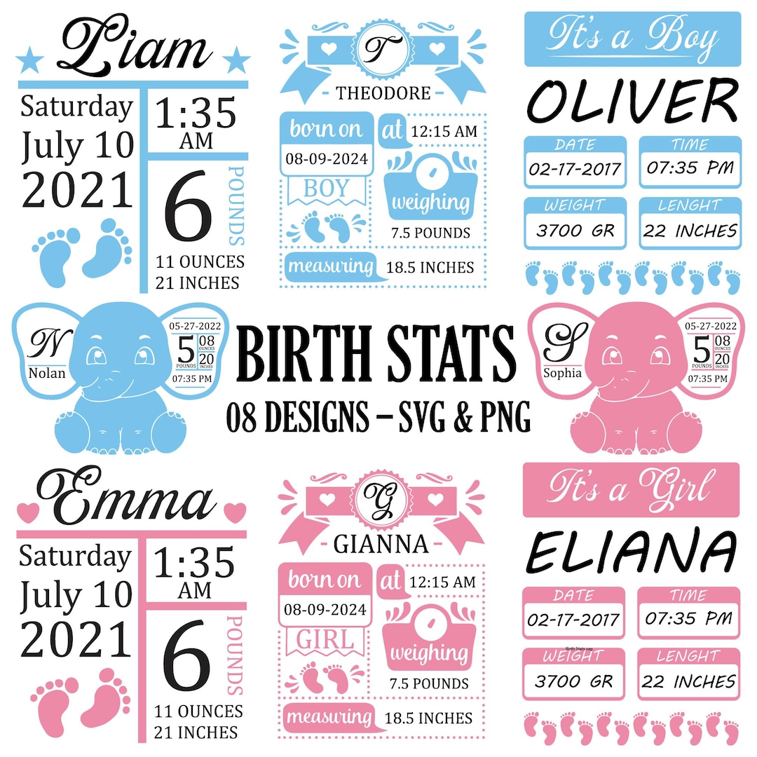 Birth Announcement Svg | Birth Stats Svg | Baby Keepsake Template Svg ...