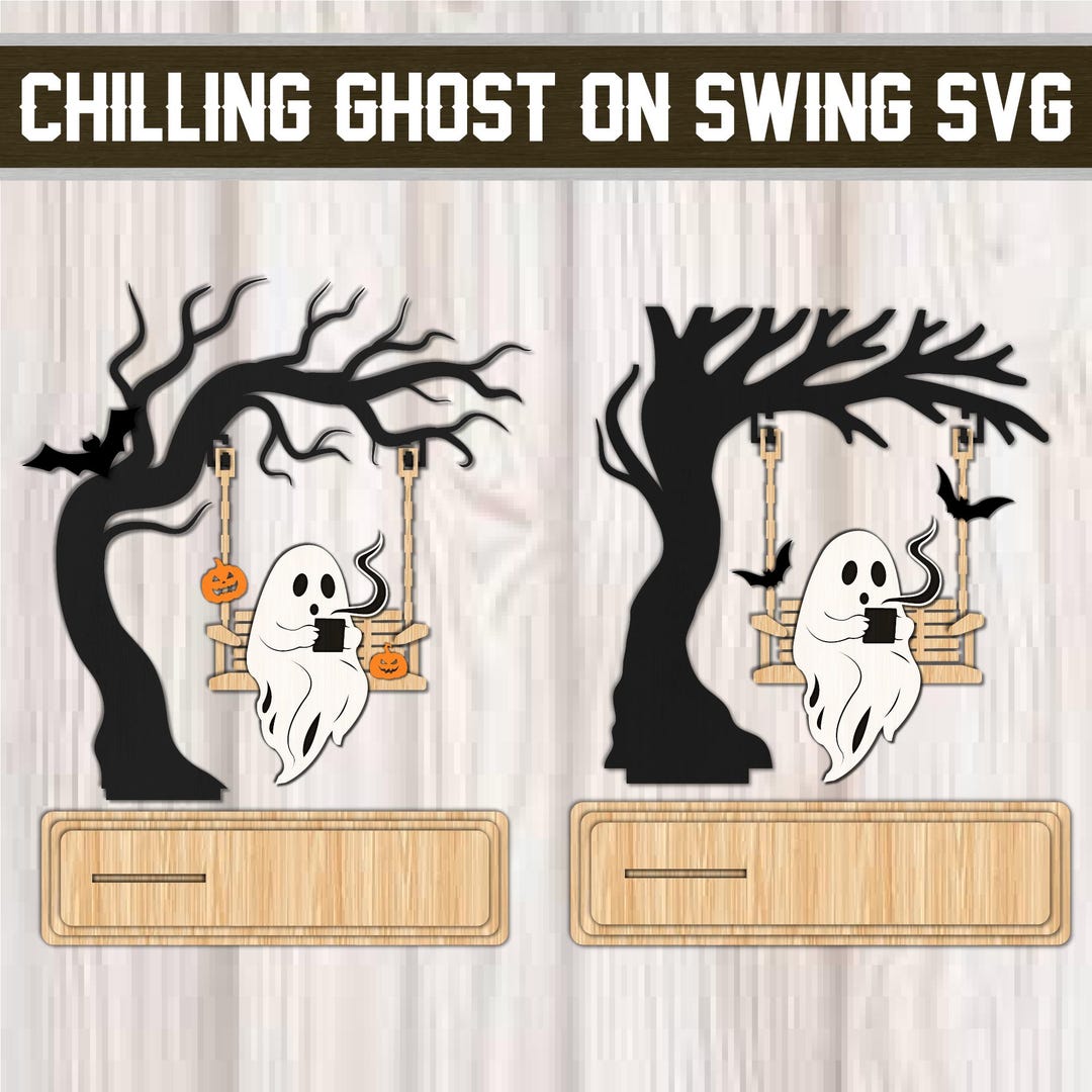 Ghost on Swing Laser Cut Svg, Halloween Decor Svg, 3D Laser Cut SVG ...