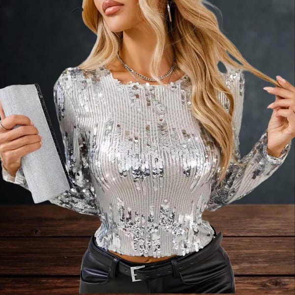 Silver Sequin Blouse - Etsy