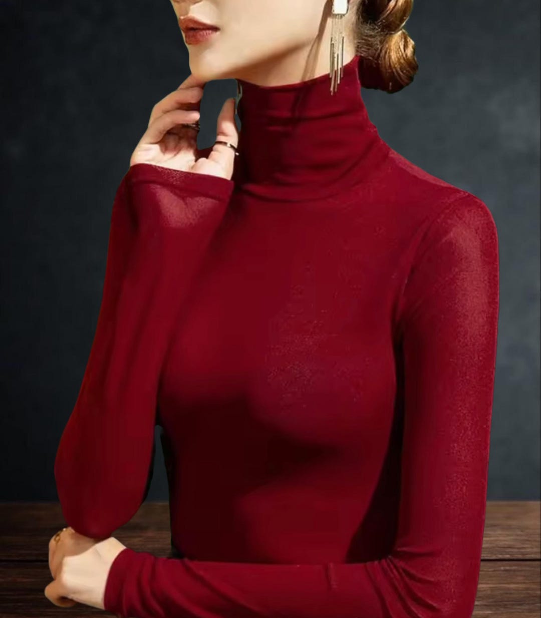 Fitted Transparent Sweater, Women's Mesh T-shirt, Basic Color Top With ...