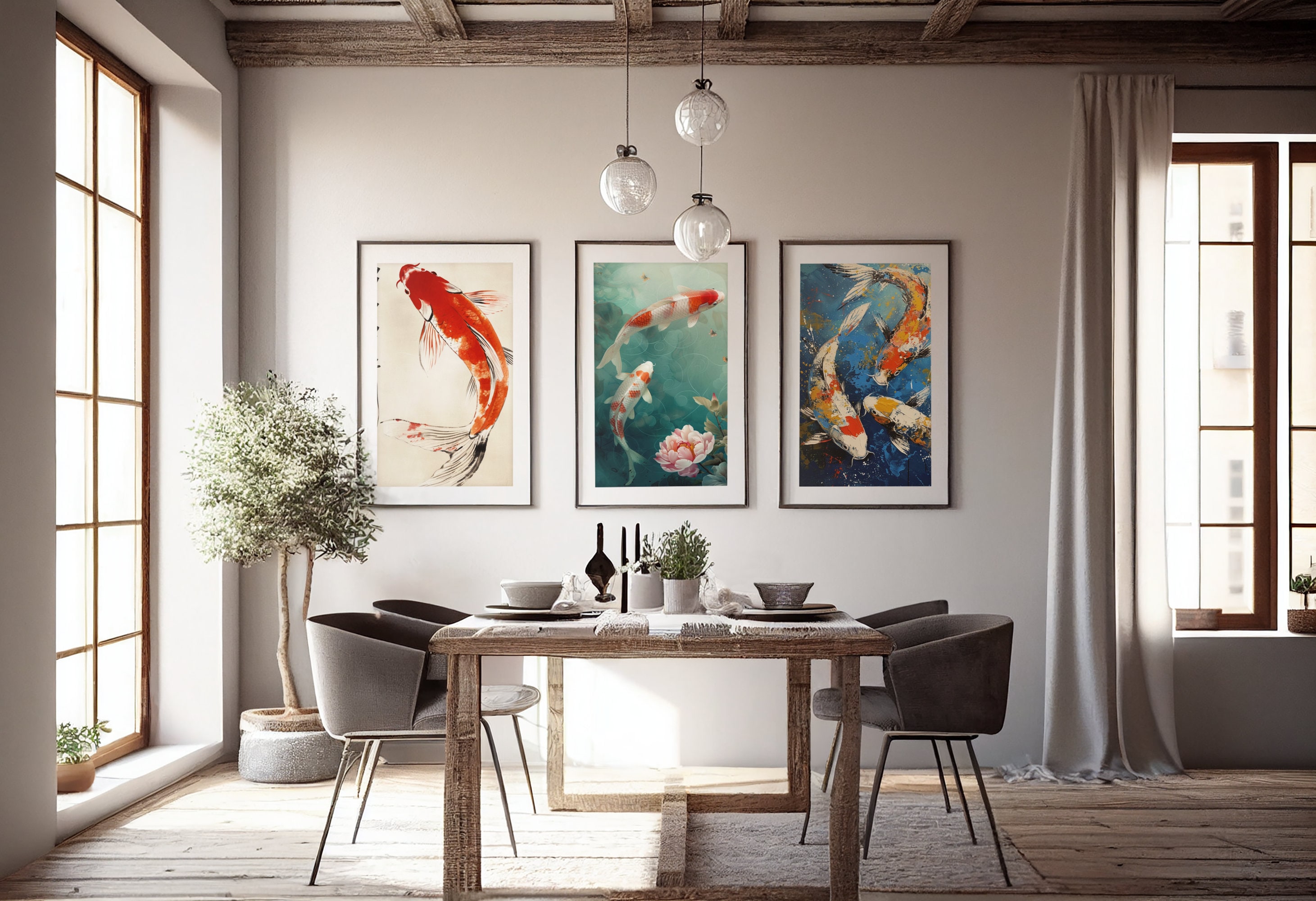 Feng Shui Koi Art Prints Japanese Wall Art Tranquil Home Decor Luck ...