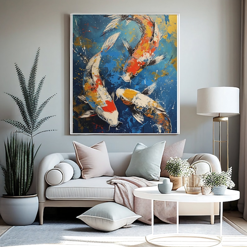Feng Shui Koi Art Prints Japanese Wall Art Tranquil Home Decor Luck ...