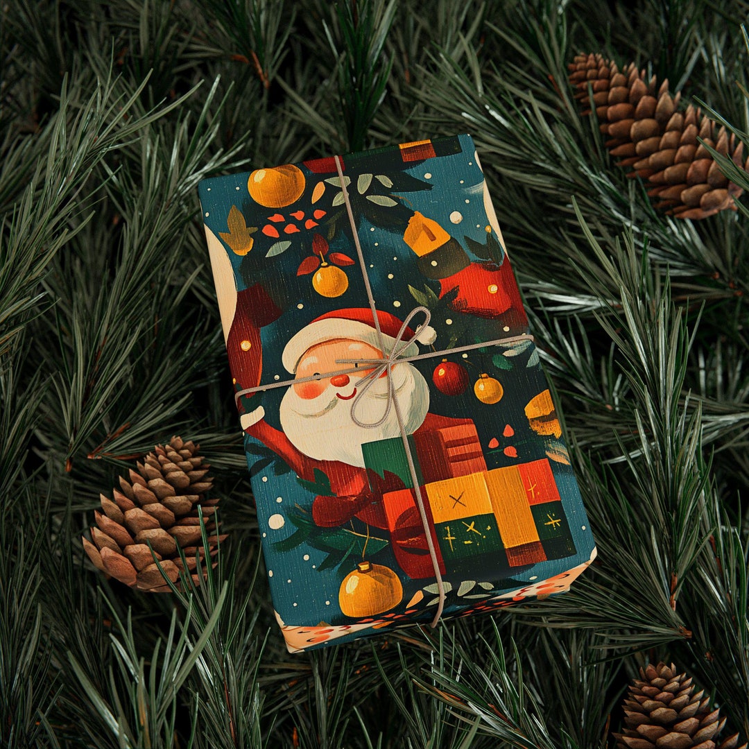 Santa Christmas Wrapping Paper Holiday Gift Wrap Festive Santa Claus ...
