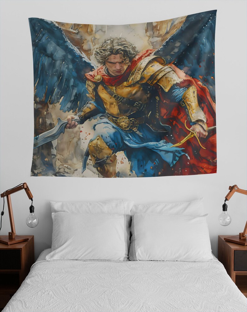 St. Michael Archangel Saint Michael Indoor Wall Tapestries Watercolor ...