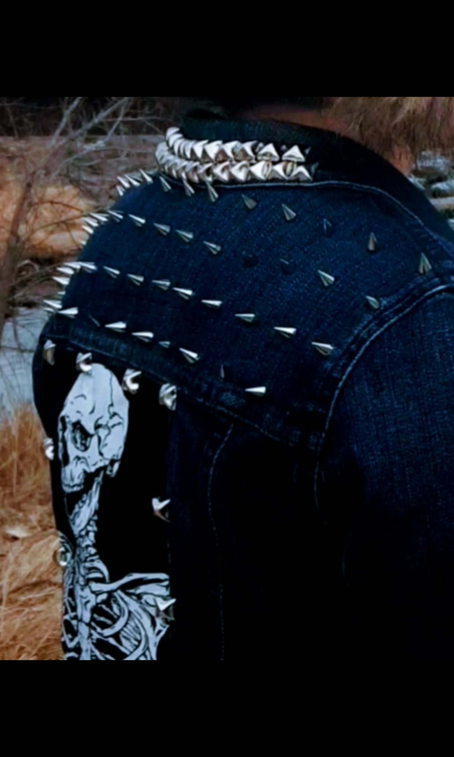 XS Hand-stitched Punk Inspired Skeleton Patched, Spiked Jean Jacket - Etsy