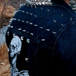 XS Hand-stitched Punk Inspired Skeleton Patched, Spiked Jean Jacket - Etsy