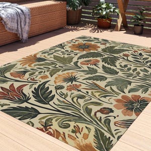 Vintage-inspired Floral Outdoor Rug. Featuring Lush Foliage and ...