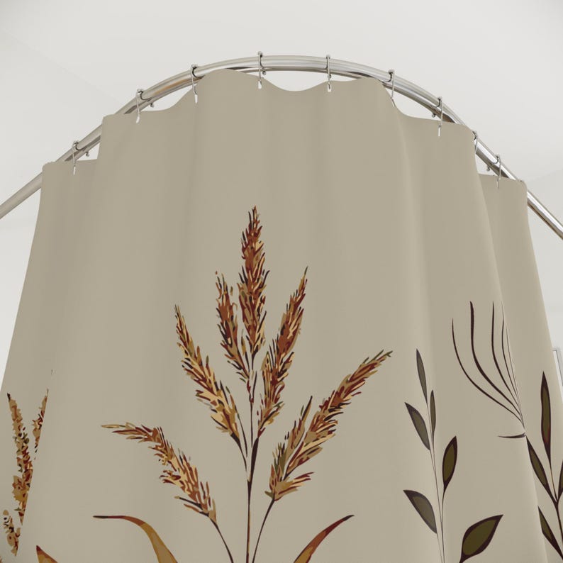 Natural Minimalist Boho Cloth Shower Curtain. Earthy Grasses, Plants ...
