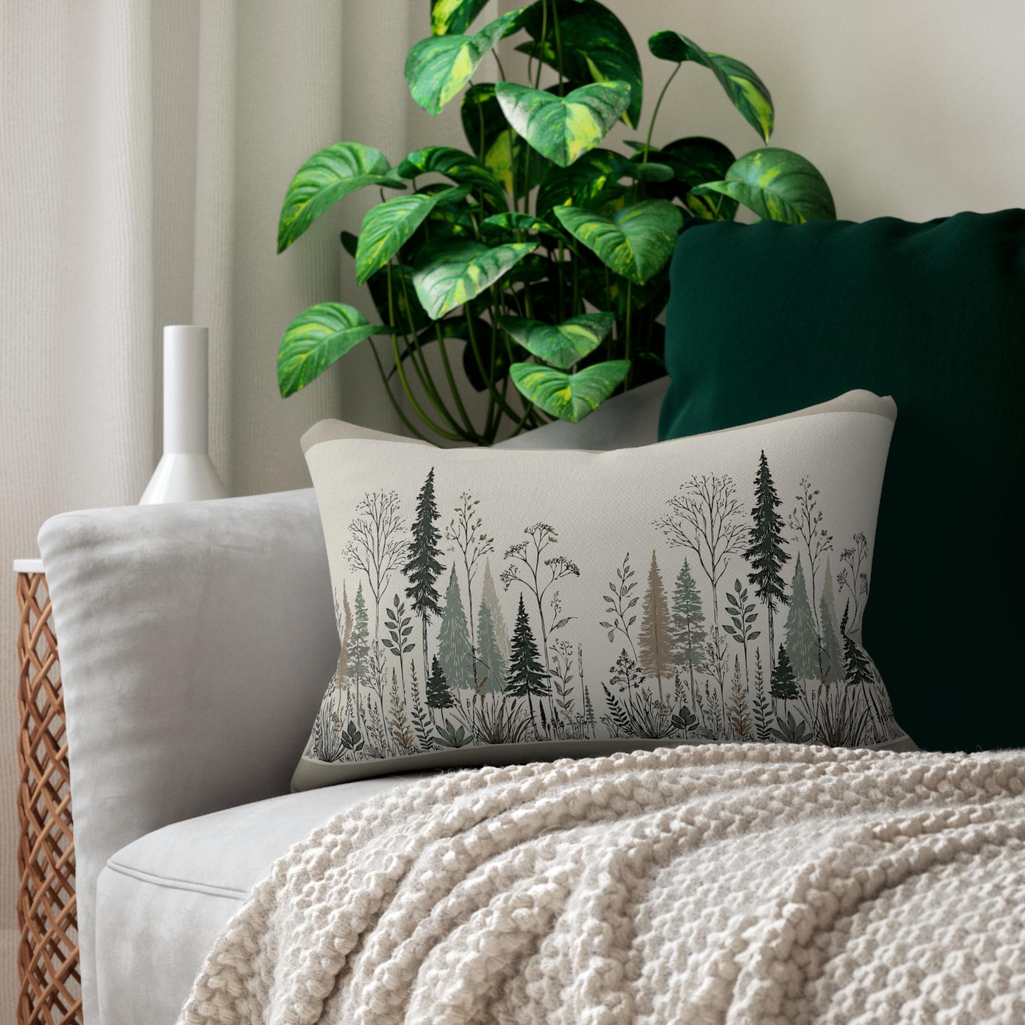 Calm Forest Lumbar Pillow. Featuring Charming Evergreen Trees, Grasses ...