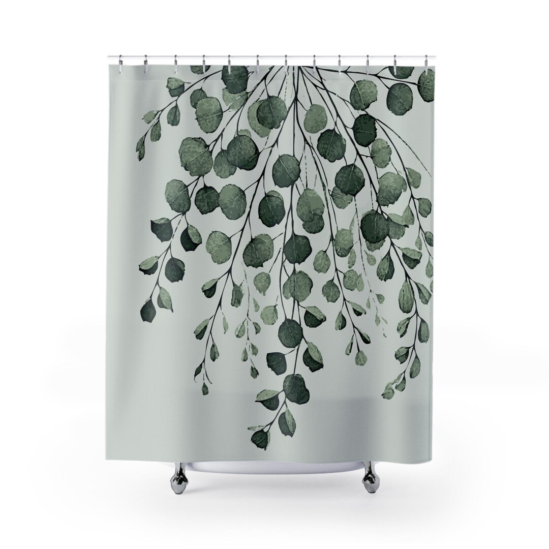 Eucalyptus Branch Canopy Cloth Shower Curtain. Featuring Muted Green ...