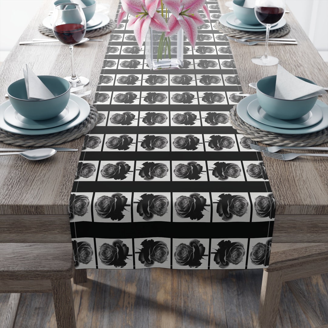 Black and White Rose Table Runner. A Bold Black and White Rose Print ...