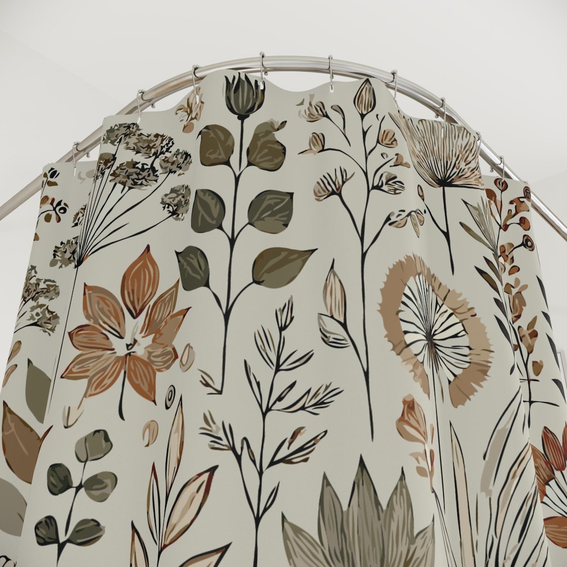 Earthy Botanical Cloth Shower Curtain. Featuring a Delicate Collection ...