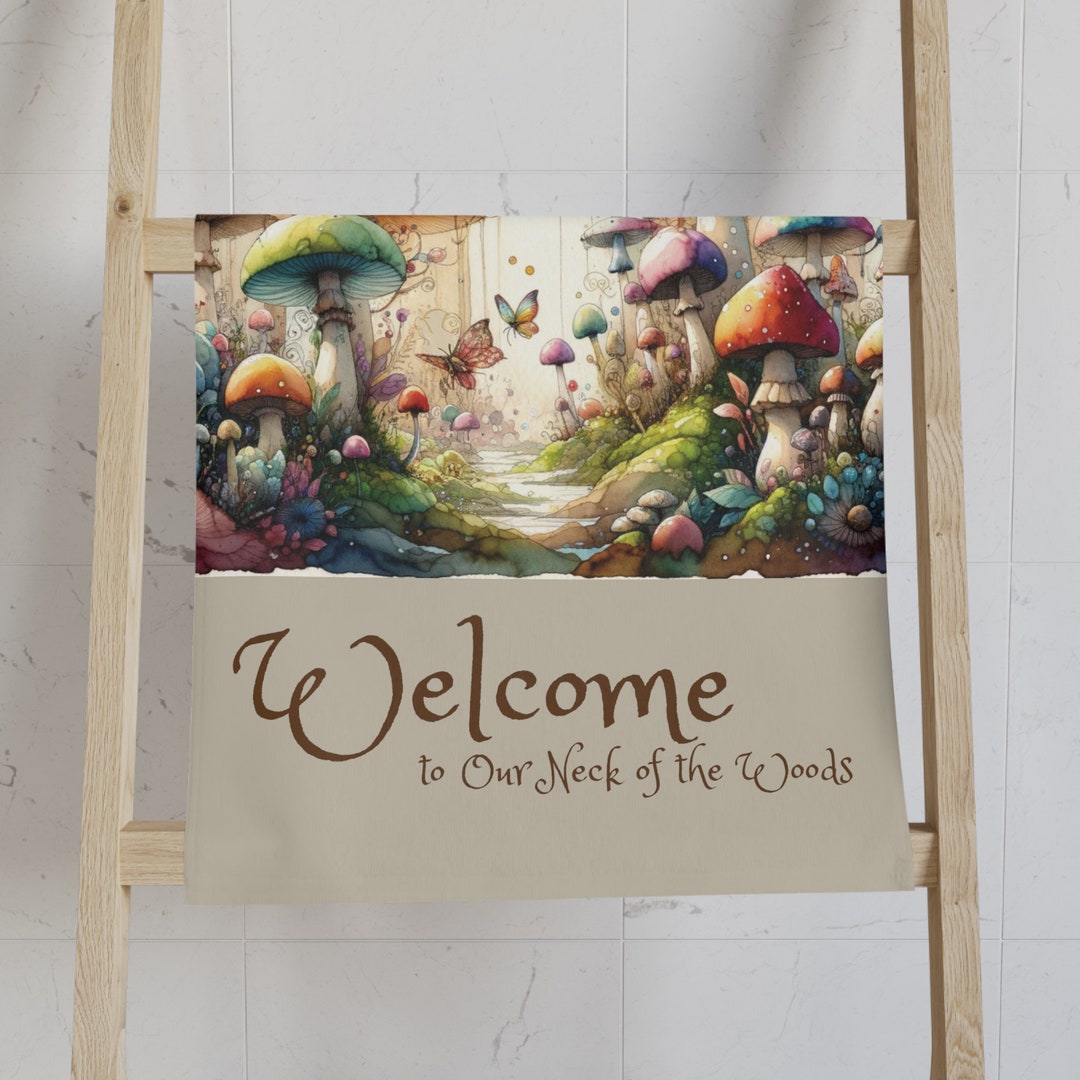 Mushroom Forest Welcome Hand Towel. Mystical Scene of Towering ...