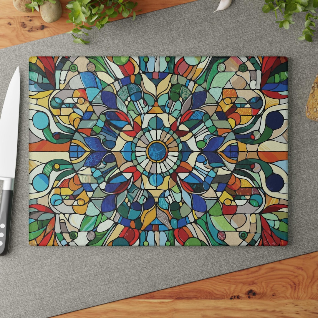 Stained Glass Print Cutting Board. Featuring a Vibrant Design Inspired ...