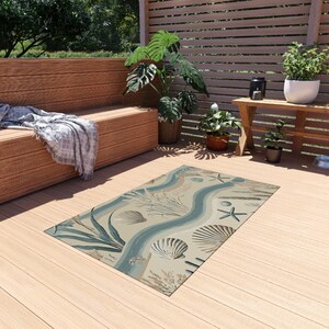 Blue and Beige Coastal Outdoor Rug. Featuring Delightful, Sea-inspired ...
