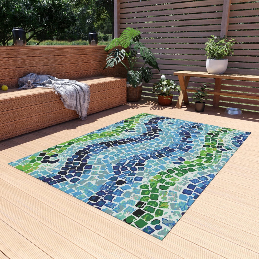 Wave Mosaic Outdoor Rug. Featuring a Dynamic Print of a Tile Pattern in ...