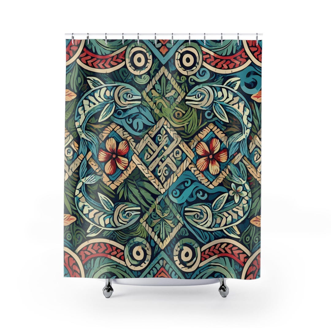 Polynesian and Caribbean Inspired Cloth Shower Curtain. Featuring ...