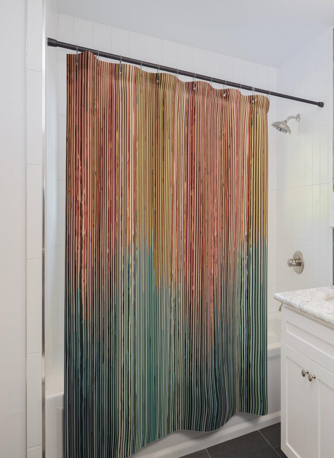 Teal and Copper Striped Cloth Shower Curtain. Featuring an Elegant ...