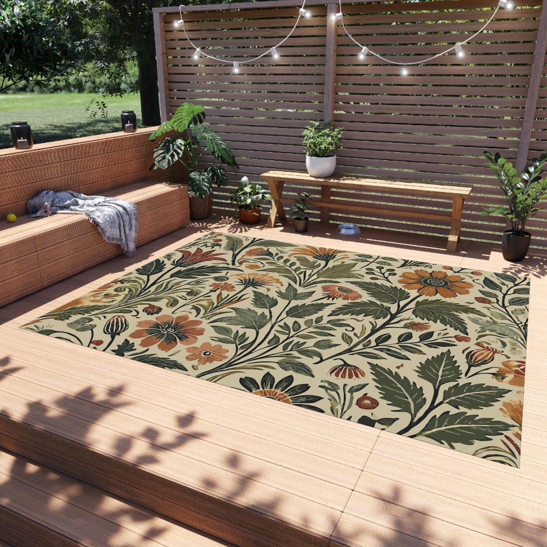 Vintage-inspired Floral Outdoor Rug. Featuring Lush Foliage and ...