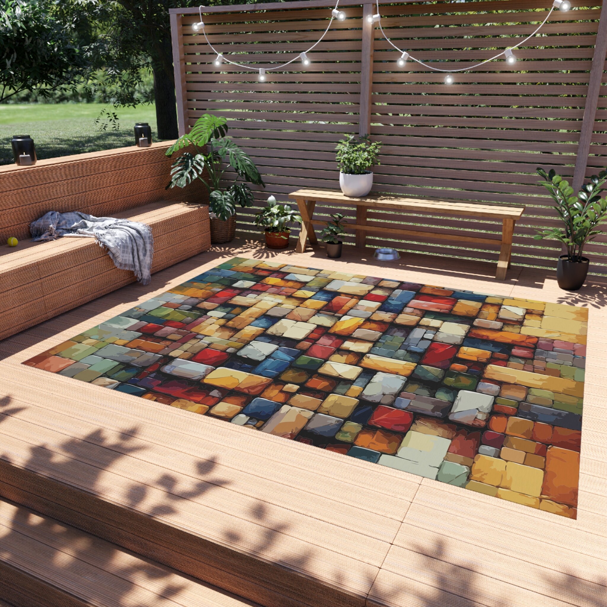 Mosaic Cubism Outdoor Rug. Featuring Bold and Geometric Shapes Inspired ...