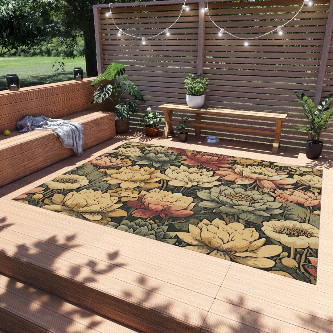 Antiqued Lotus Flower Outdoor Rug. Transform Your Outdoor Living Space ...