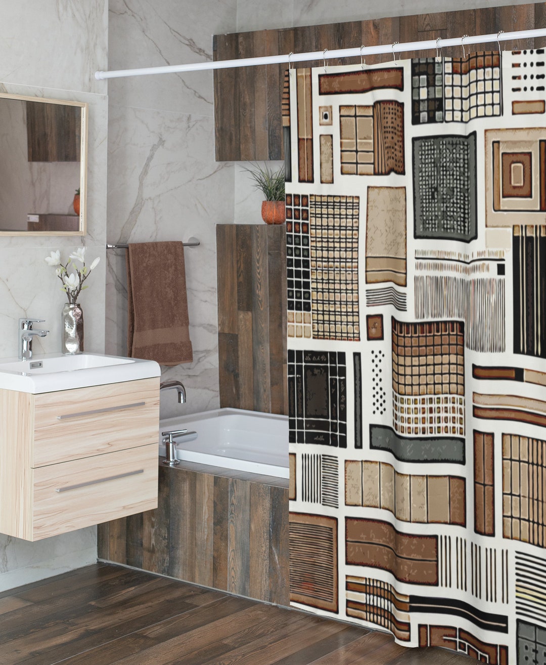 Geometric Cloth Shower Curtain. A Collage of Geometric Minimalism ...