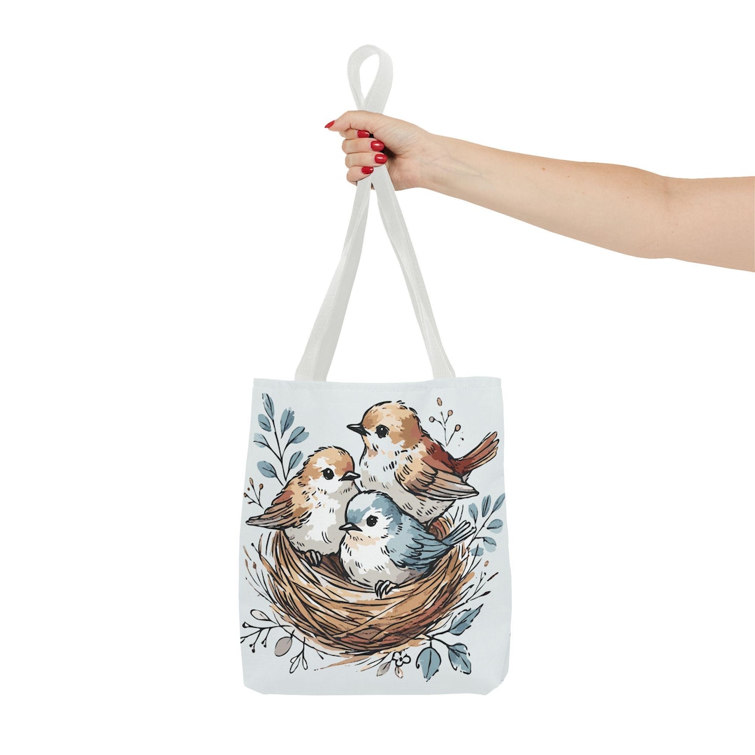 Birdie Nest Tote Bag. Featuring Three Charming Little Birdies Nestled ...