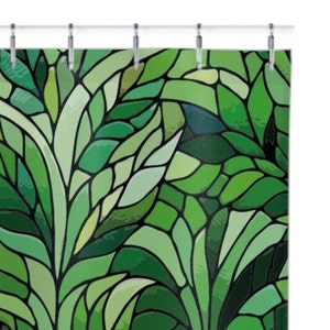 Green Leaf Mosaic Cloth Shower Curtain. A Stained Glass-inspired Design ...