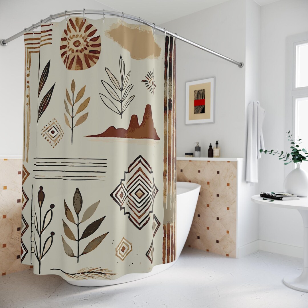 Southwestern Minimalistic Boho Cloth Shower Curtain. an Earthy ...