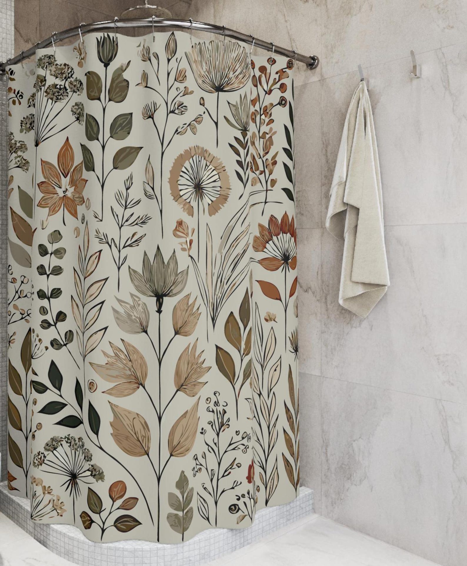 Earthy Botanical Cloth Shower Curtain. Featuring a Delicate Collection ...